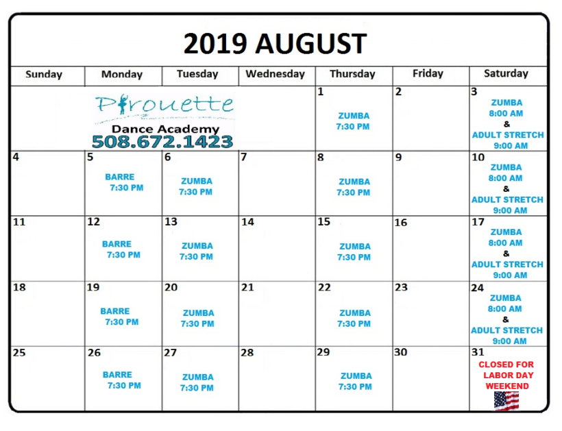 ADULT SUMMER FITNESS CALENDARS - Pirouette Dance Academy